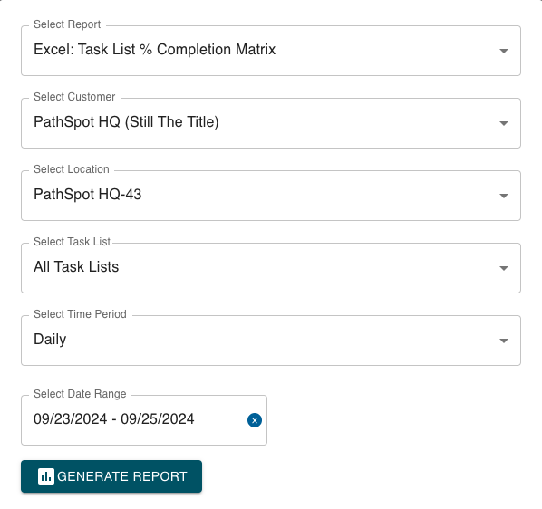 Task List Reporting Options – PathSpot